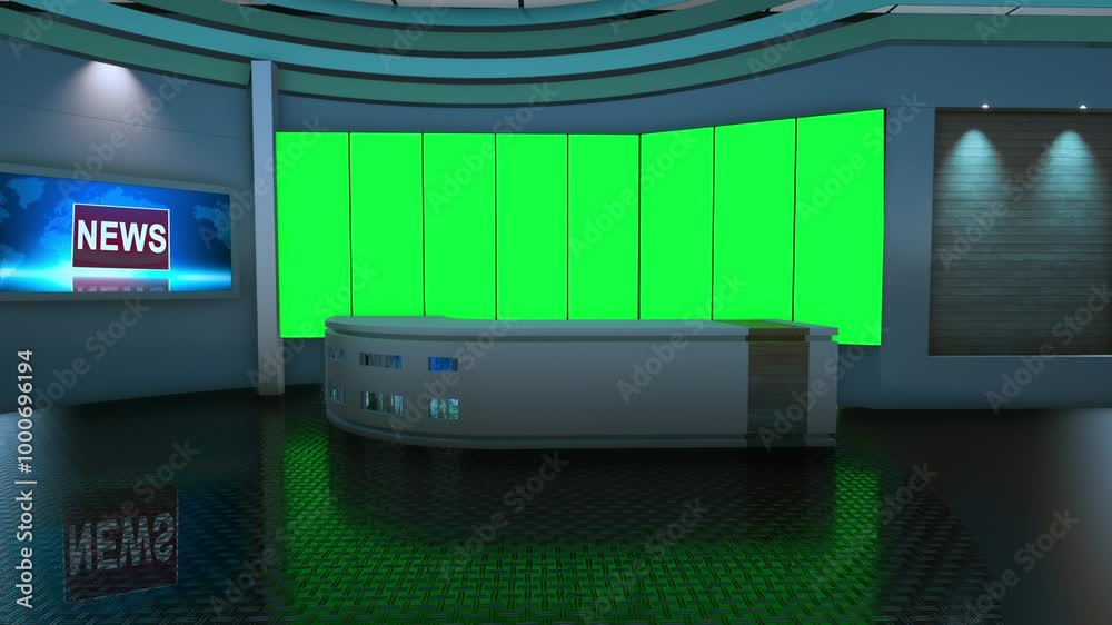 Video Stock 3d TV broadcast news virtual studio set green screen ...