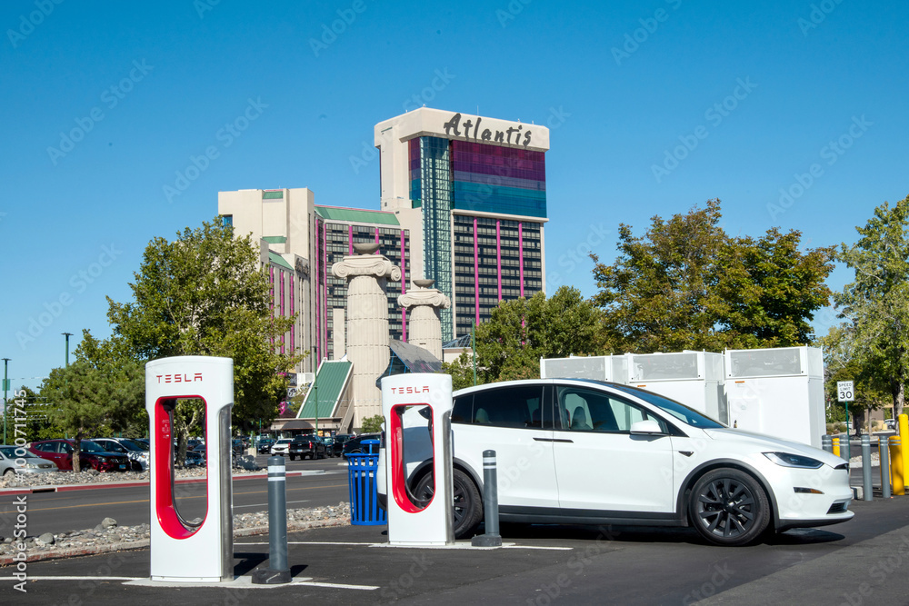 Reno NV City, September 20, 2024: Electric vehicle at a Tesla ...