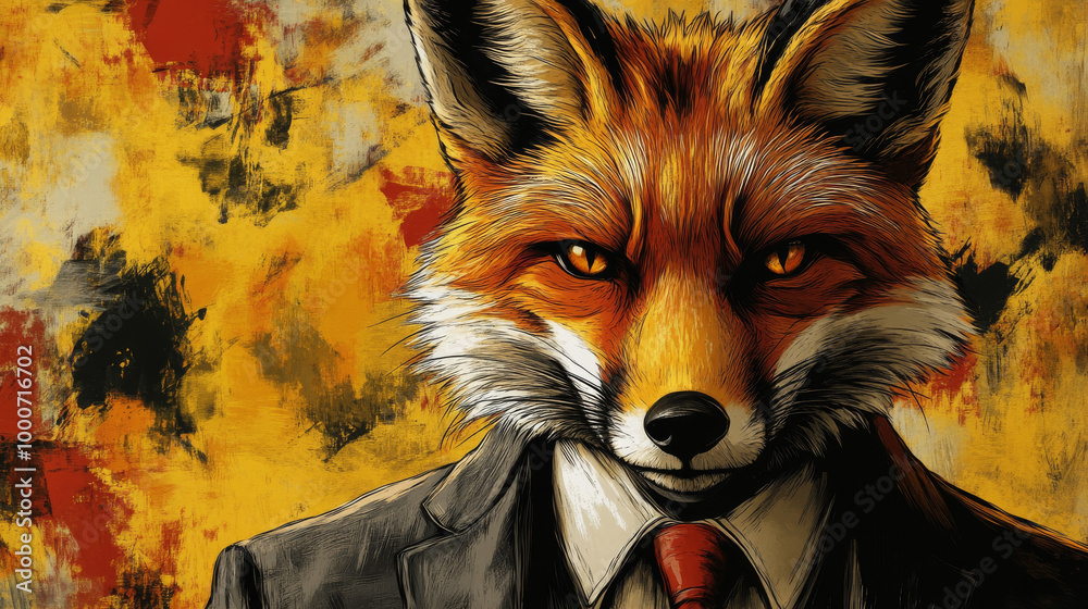 Photo & Art Print A sly fox in a suit stares intently at the viewer ...
