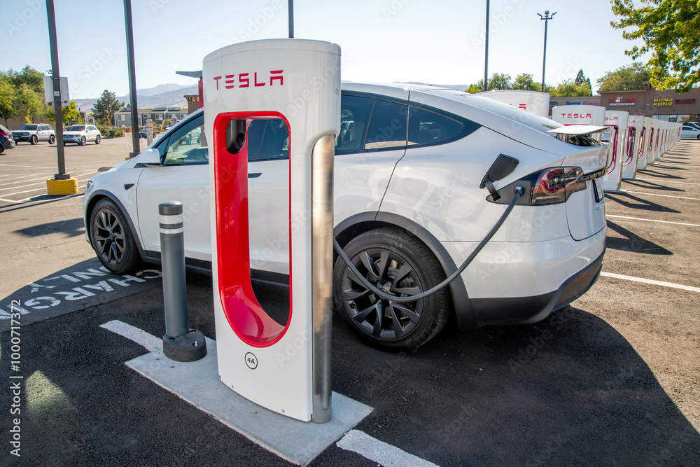 Reno NV City, September 20, 2024: Electric vehicle at a Tesla ...