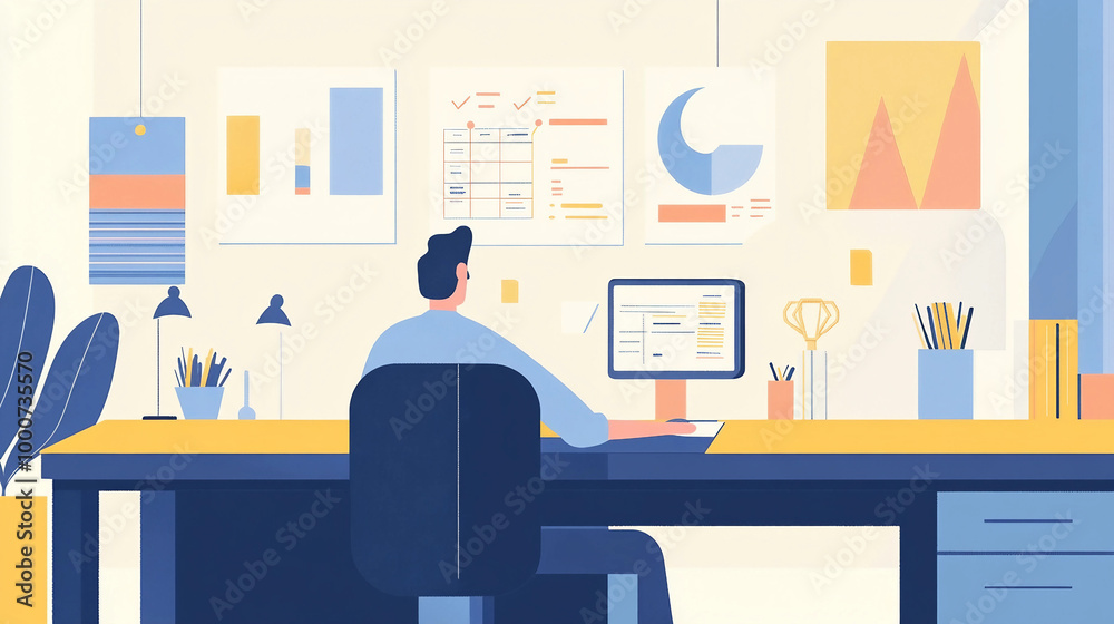 Overwhelmed Employee Fantasizing About Artistic Endeavors in a Simple ...