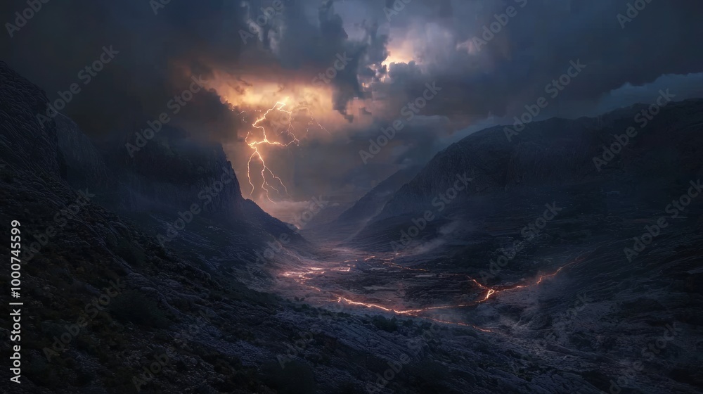 Electrifying Lightning Storm Illuminating Dark Valley with Dramatic ...