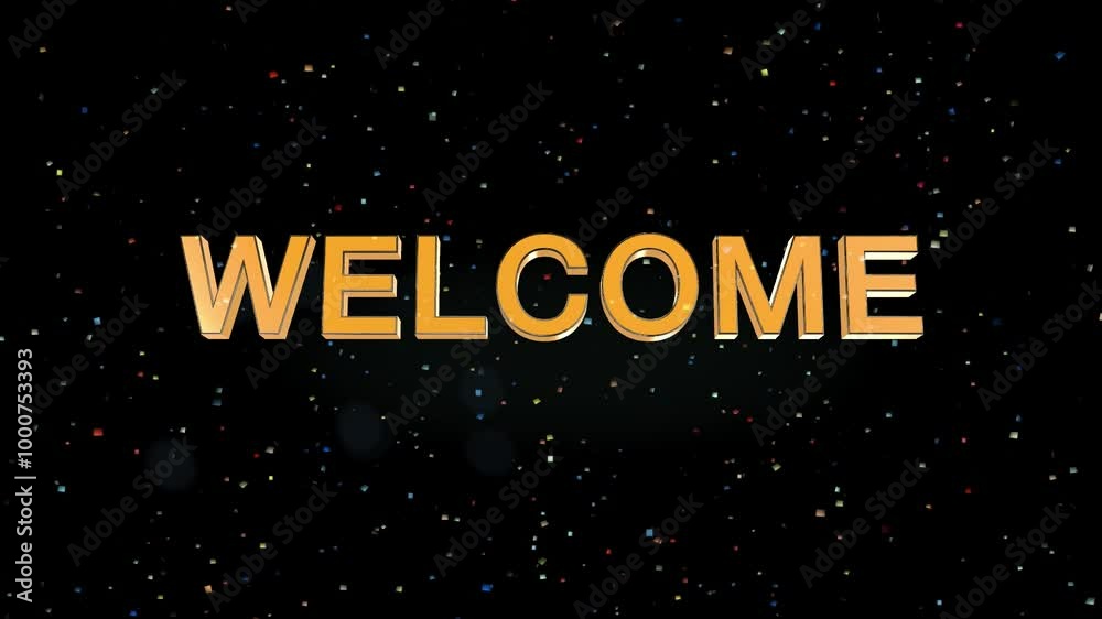 animated 3d welcome title with confetti falling, animated welcome text ...
