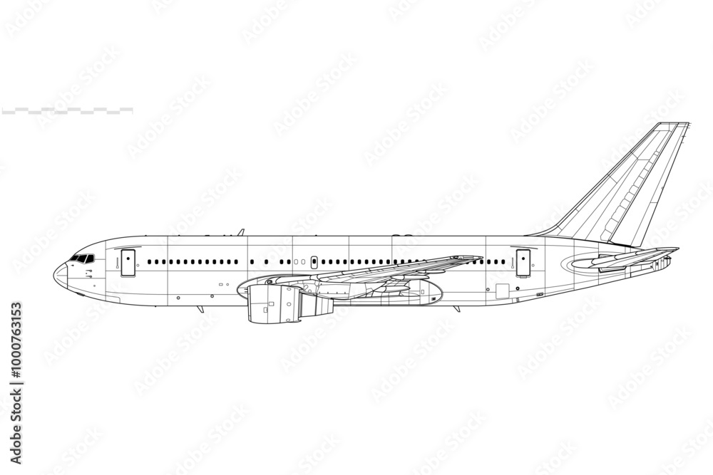 Boeing 767-200ER. Vector drawing of long-range, passenger jet airliner ...