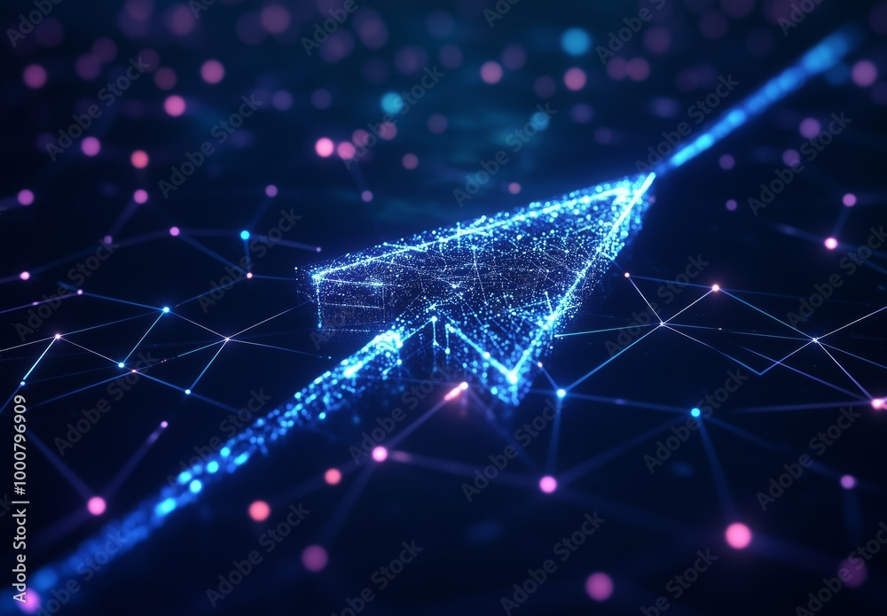 Arrow 3d icon neon neural network optical fibre glass bokeh lowpoly ...