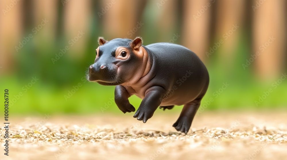 Adorable baby pygmy hippo walking on sandy ground A cute baby pygmy ...