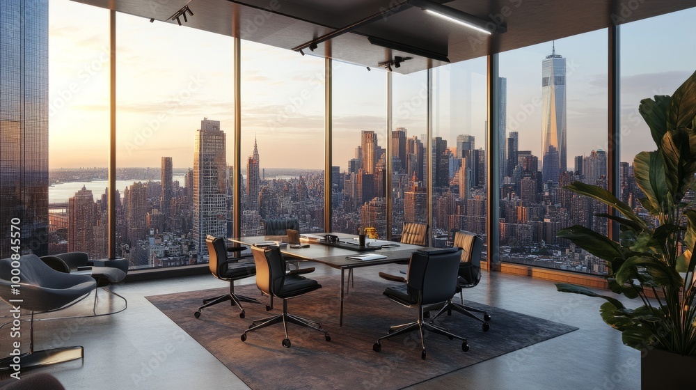 Stylish office interior with a glass meeting room, shared coworking ...