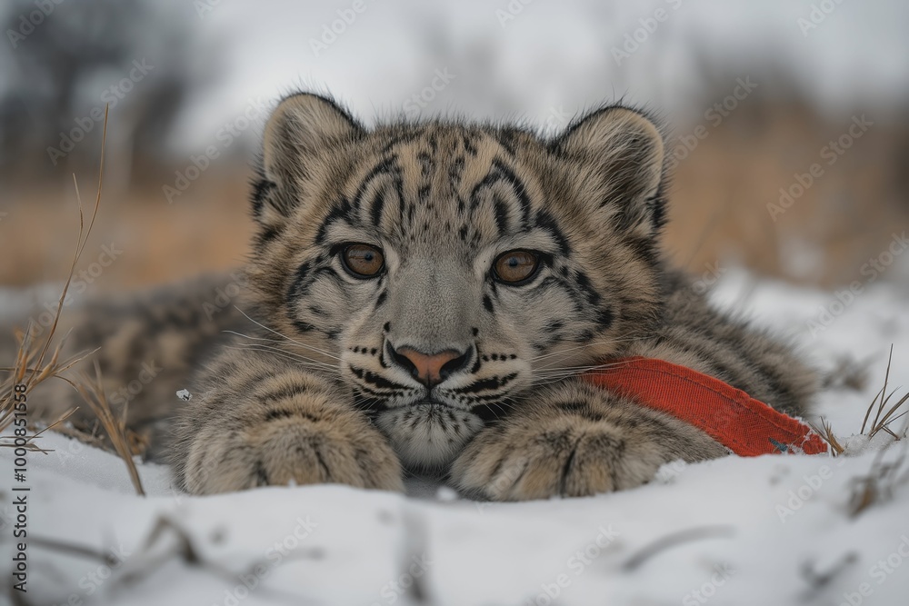 Adorable snow leopard cub closeup. Conservation efforts for endangered ...