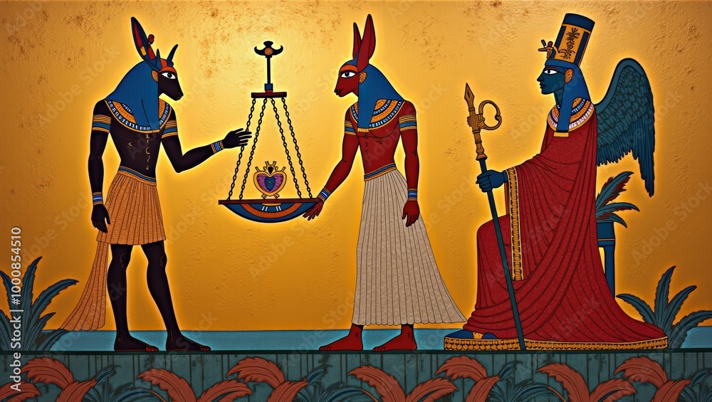 Egyptian Gods Anubis, Thoth and Ma'at Weighing a Heart Stock ...