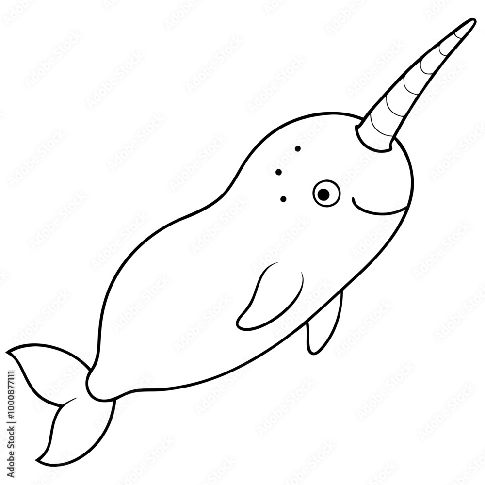 Vetor do Stock: Adorable Narwhal Coloring Page: A charming and simple ...