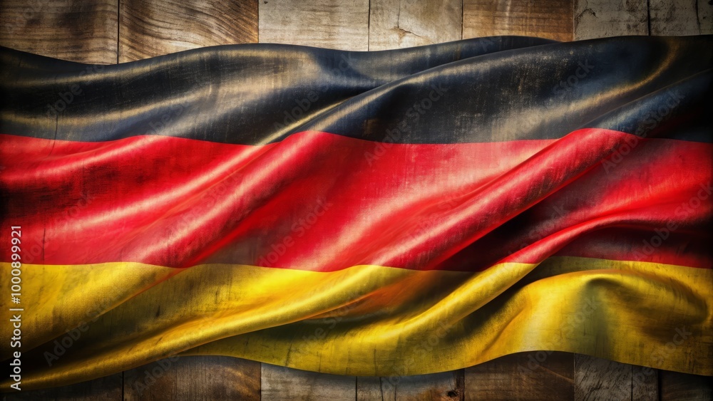 This vintage German flag, with traditional colors and design ...