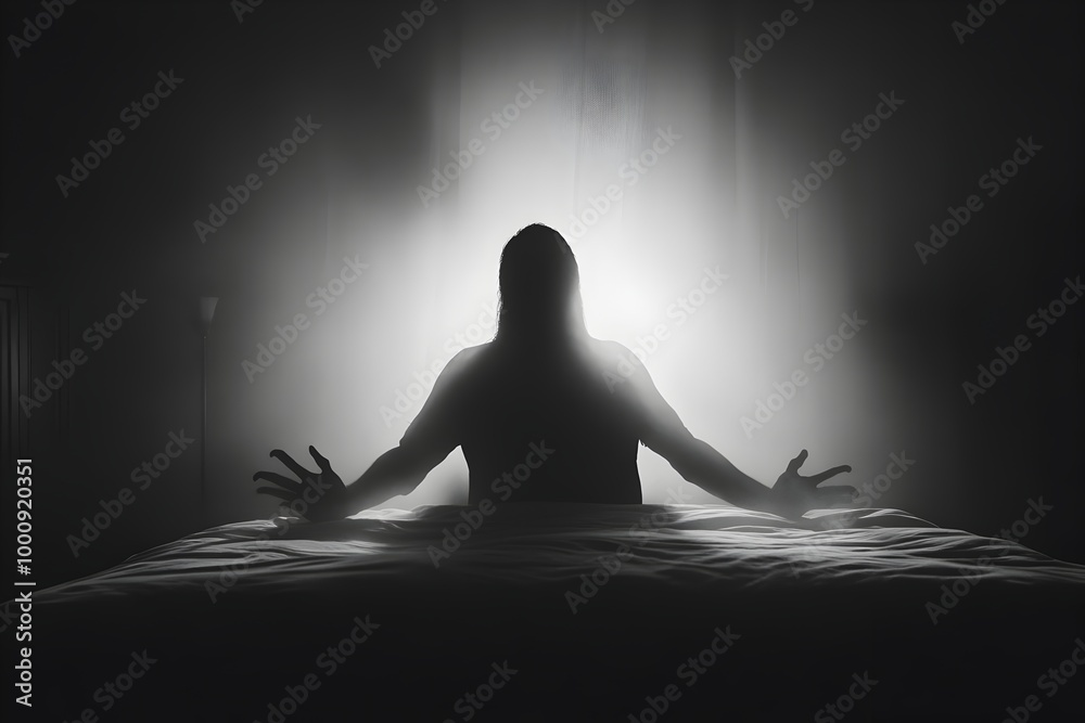 Chilling silhouette of a terrifying sleep paralysis demon emerging from ...