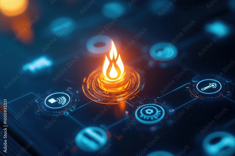 Combustion of natural gas with clean energy icons, showcasing the ...