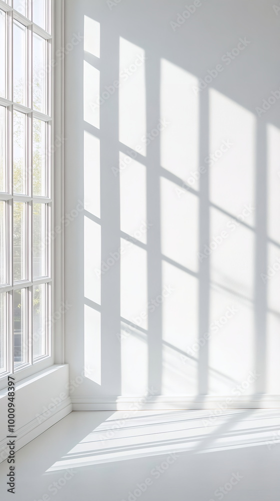 Subtle window shadow overlaying a smooth white wall. Bright, airy room ...