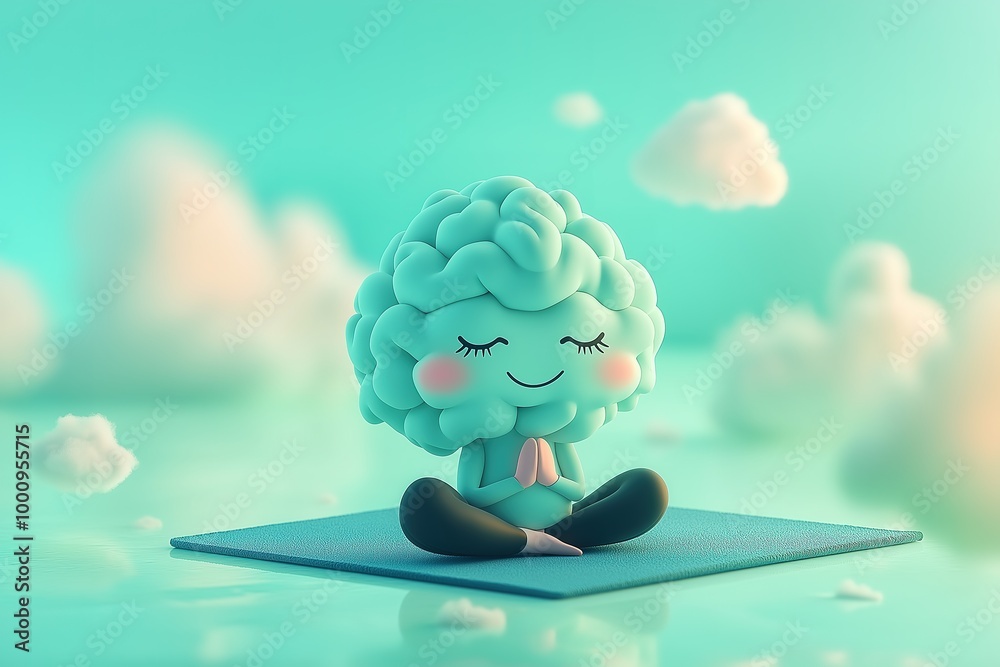 World Mental Health Day, Cartoon Brain Mascot Meditating on Yoga Mat ...