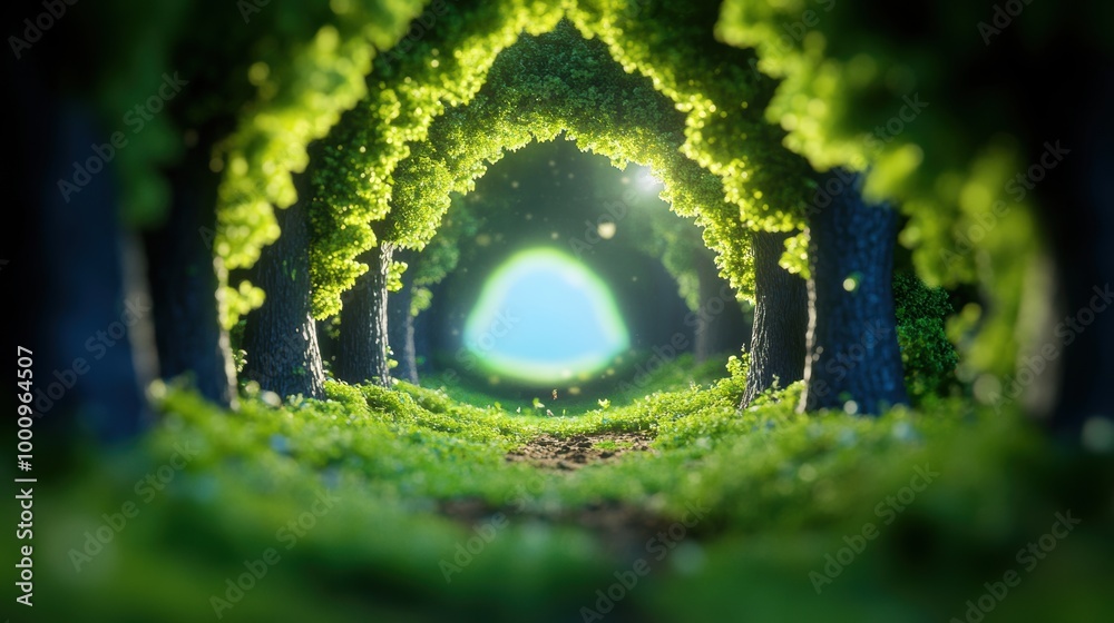 A journey through a surreal forest, where the trees grow in impossible ...