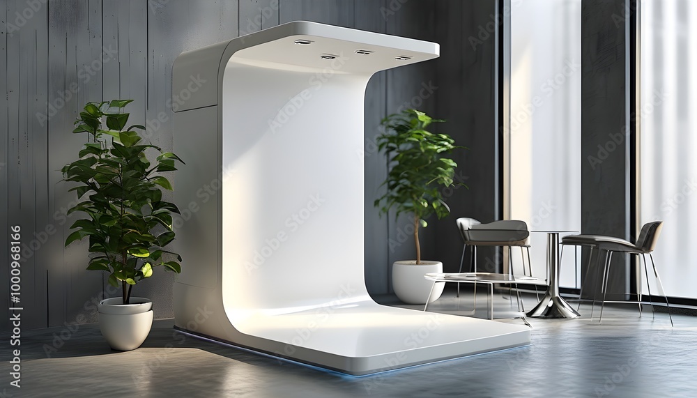 Minimalist white exhibition booth design for trade shows Stock Photo ...