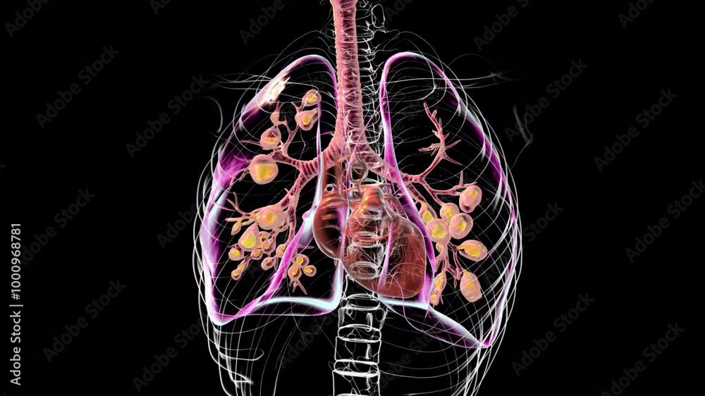 Lungs affected by cystic fibrosis, a genetic disorder causing thick ...