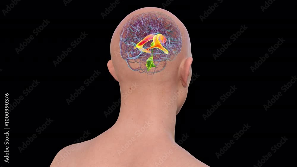 3D animation of a man's brain with the lateral brain ventricles ...