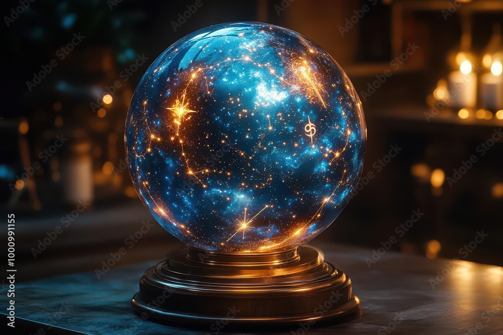 celestial sphere filled with magical zodiac signs each glowing with a ...