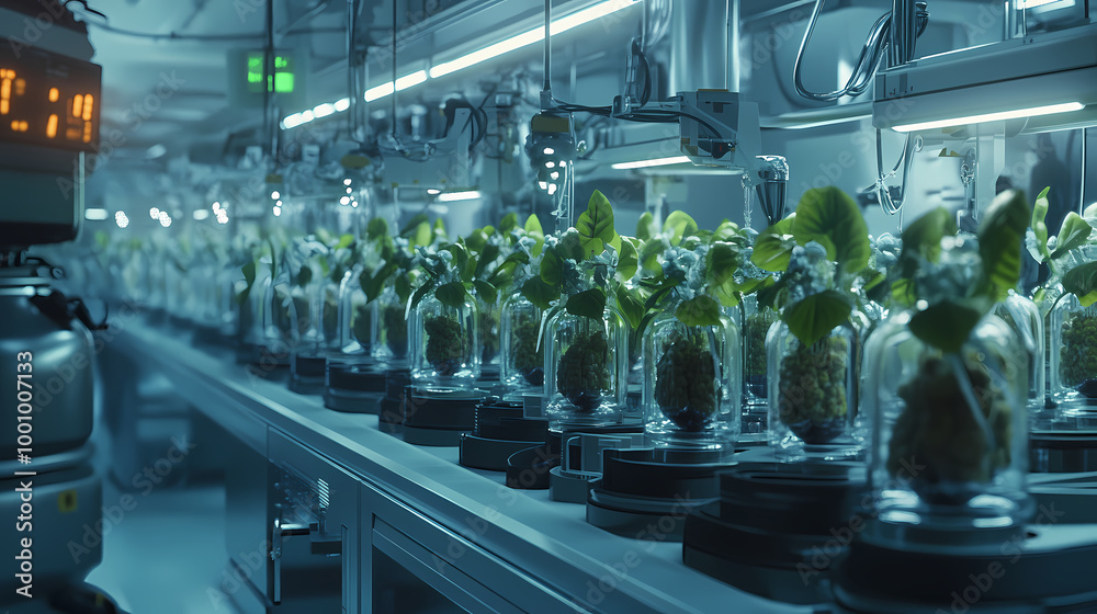 Generative AI, Futuristic Biotech Lab with Humanoid Clones Growing in ...