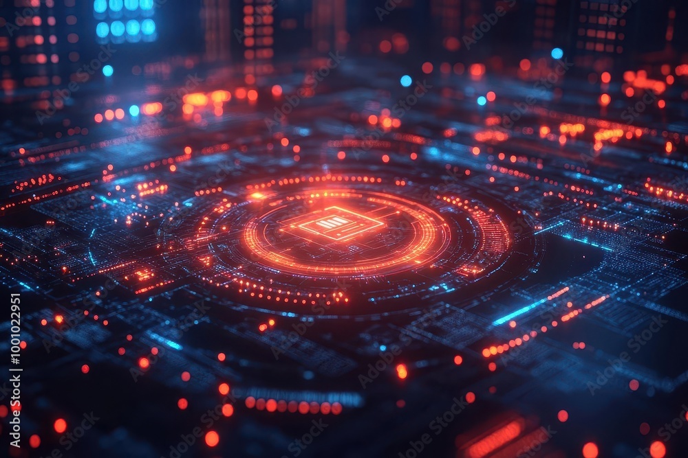 cybersecurity theme illustrated with abstract graphics depicting a ...