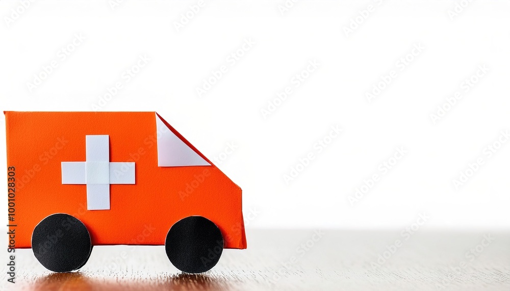Paper origami concept of an ambulance, a medically equipped vehicle ...