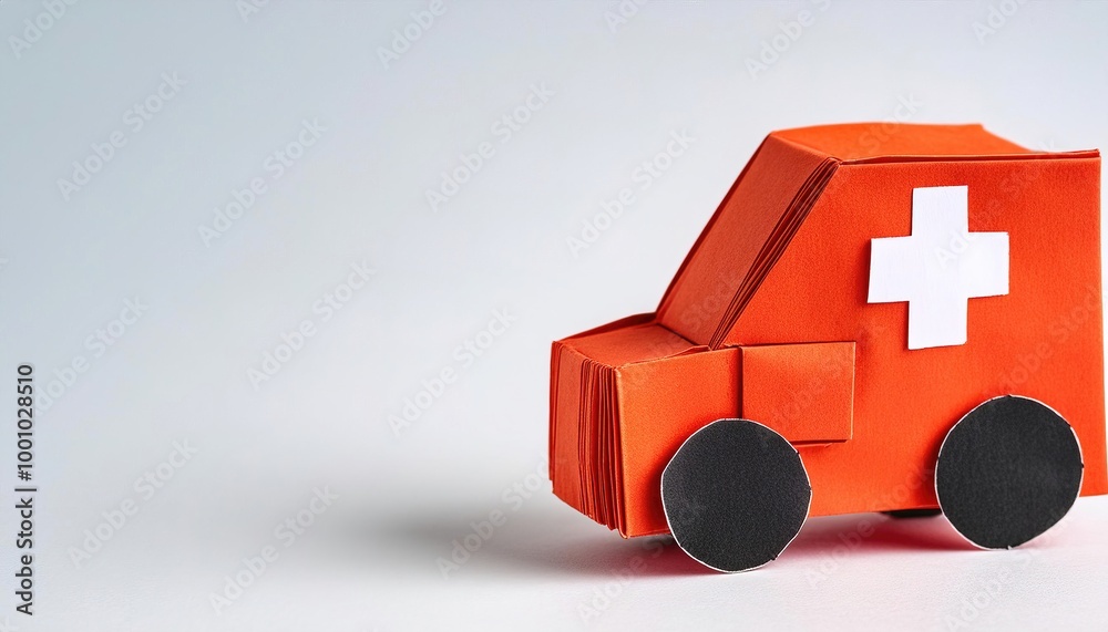 Paper origami concept of an ambulance, a medically equipped vehicle ...