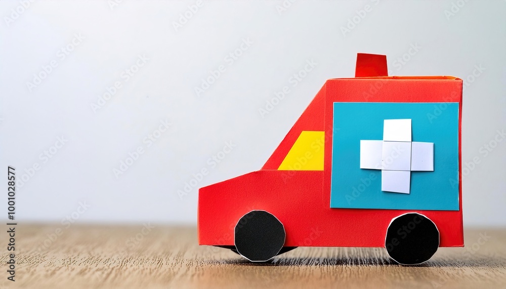 Paper origami concept of an ambulance, a medically equipped vehicle ...
