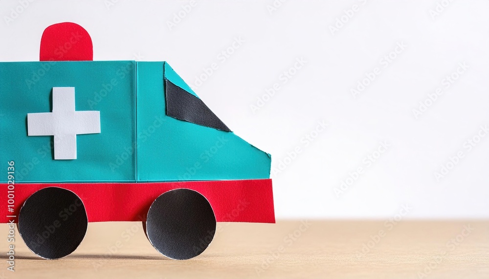 Paper origami concept of an ambulance, a medically equipped vehicle ...