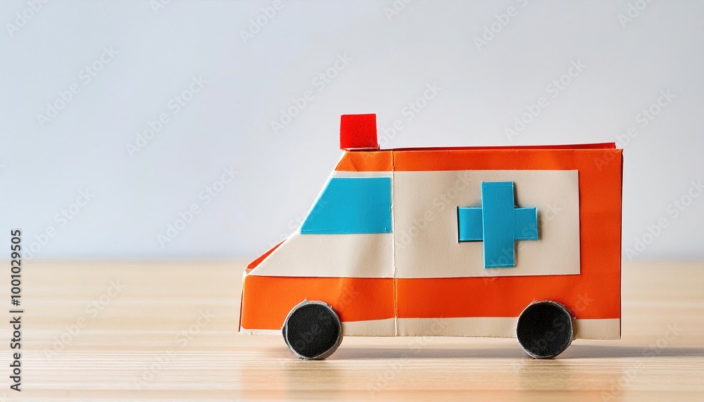 Paper origami concept of an ambulance, a medically equipped vehicle ...