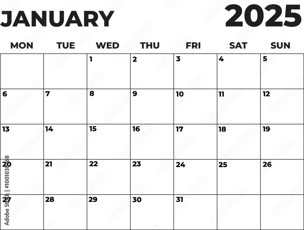 Monthly Planner January 2025, Minimalist Black and White Calendar ...