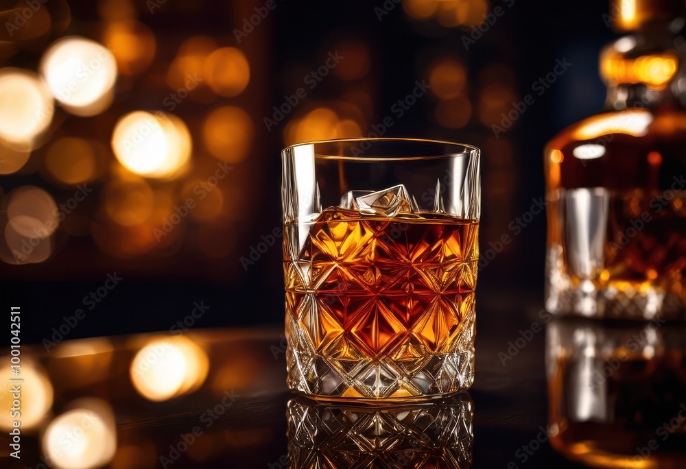 elegant premium whiskey glass filled rich amber liquid showcasing ...