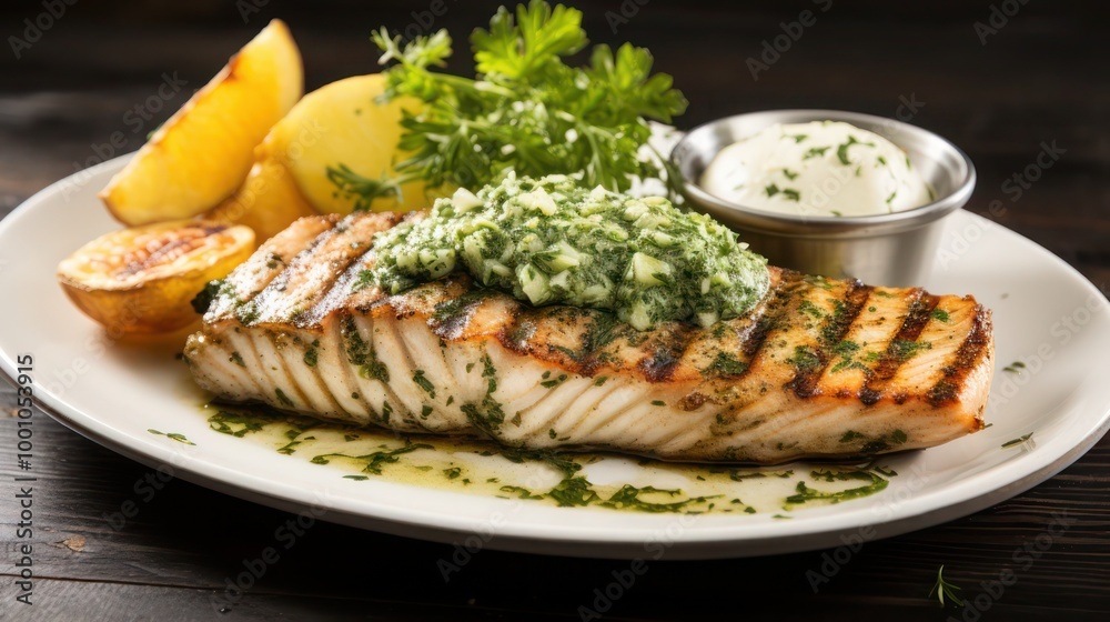 fine dining at it's best, a sumptuous serving of pan seared halibut ...