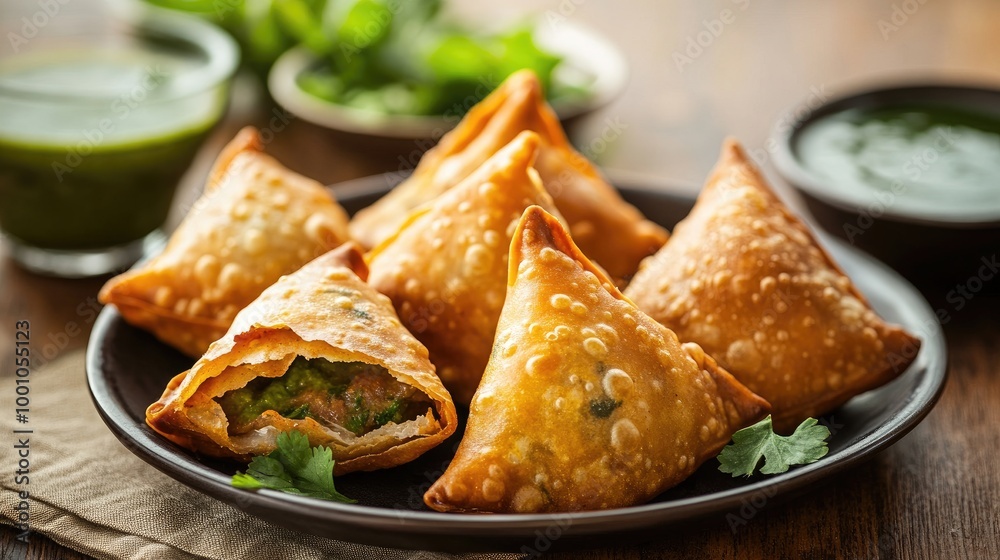 A high-resolution image of freshly made samosas with golden, crispy ...