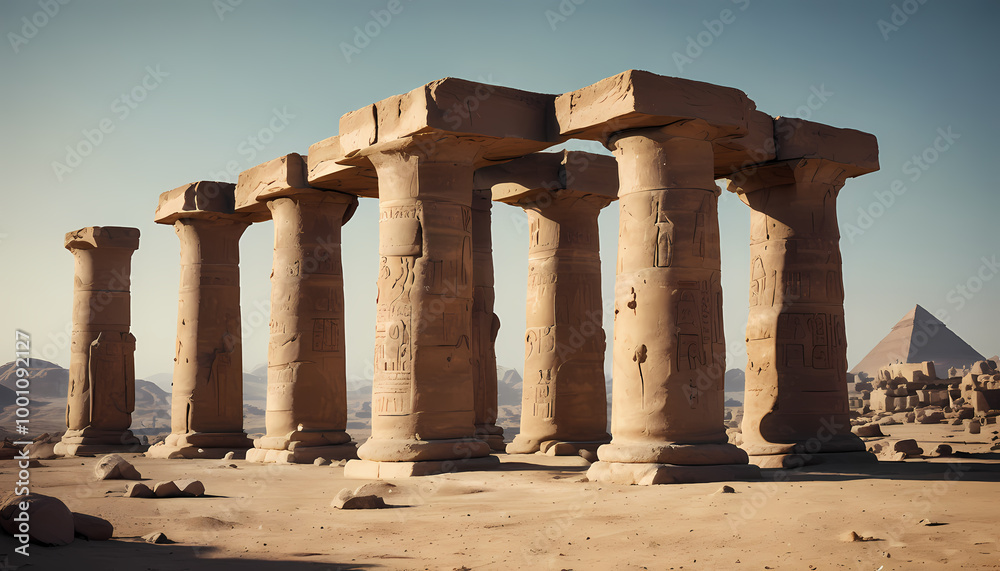 Giant ancient Egyptian stone structures, massive pyramids in the desert ...