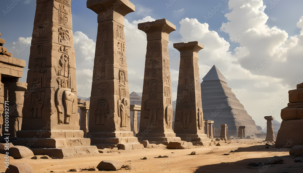 Giant ancient Egyptian stone structures, massive pyramids in the desert ...