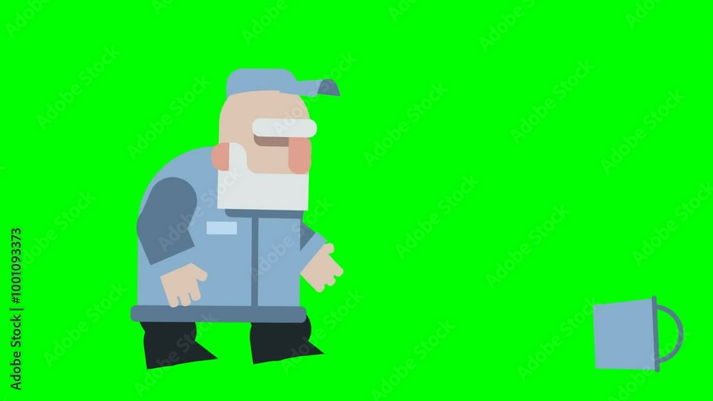 2d animated character of The old guard or the cleaner or the janitor is ...