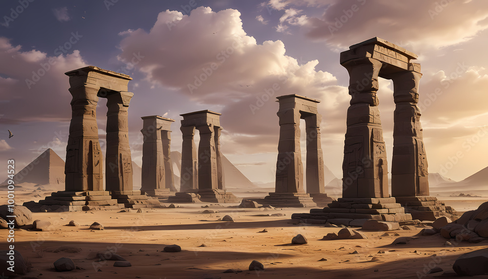 Giant ancient Egyptian stone structures, massive pyramids in the desert ...