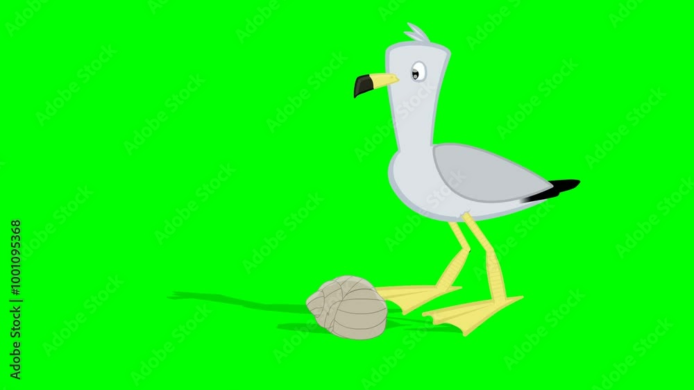 2d animated character of A cartoon seagull bird that flies in, sits ...