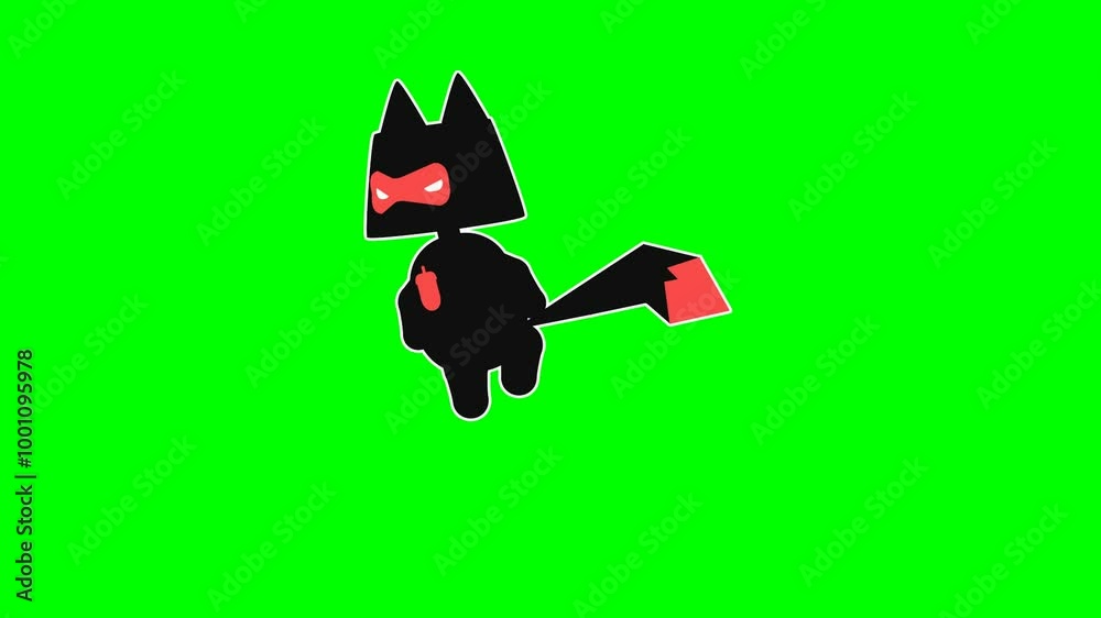 2d animated character of A black cat in a batman costume with its tail ...