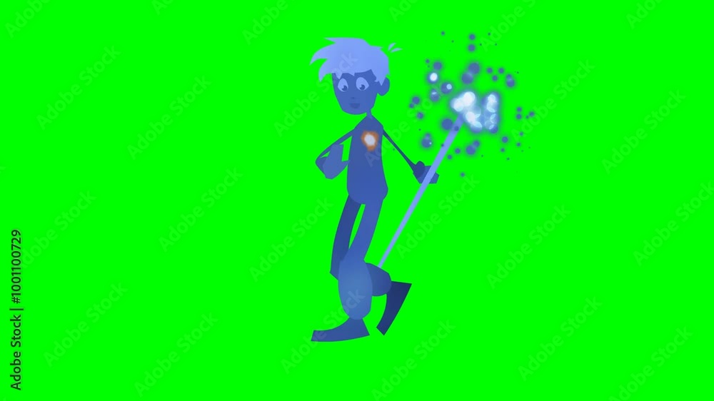 2d animated character of A man with a little boy holding a magic stick ...