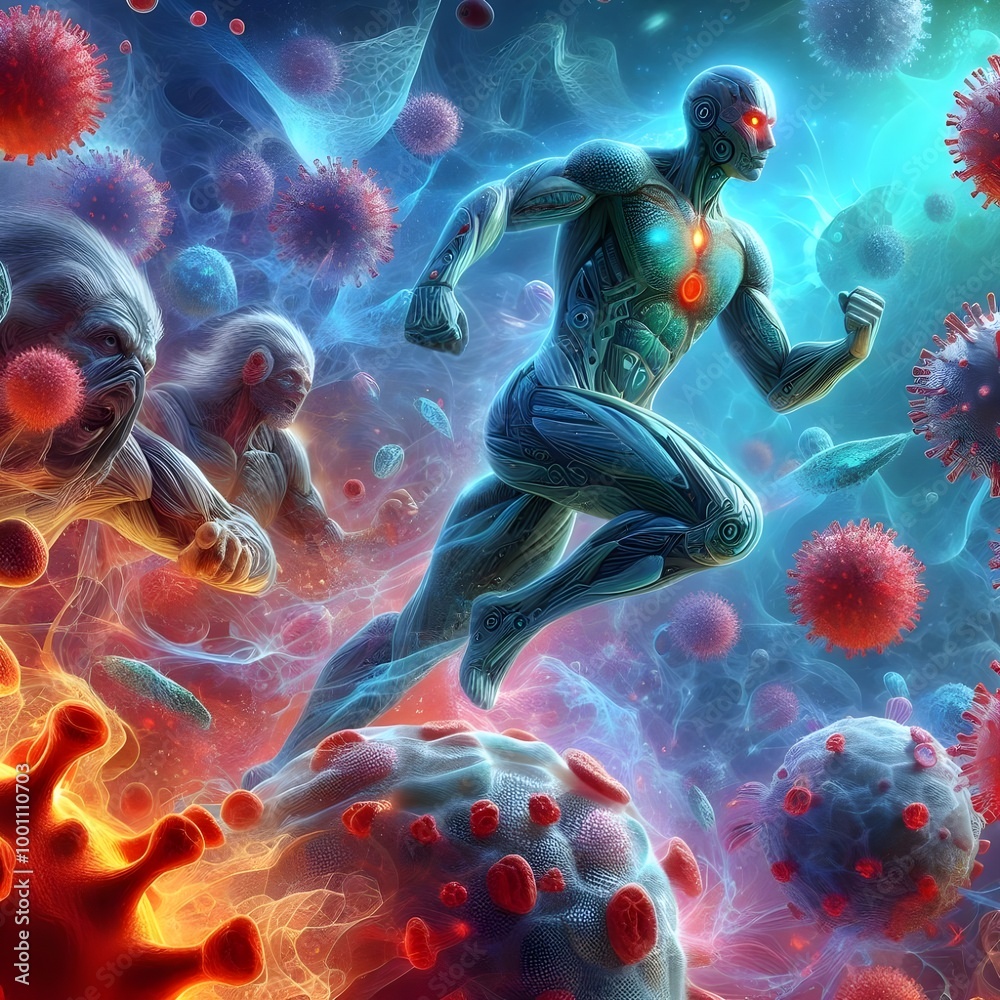 A microscopic view of a battle between human immune cells and alien ...