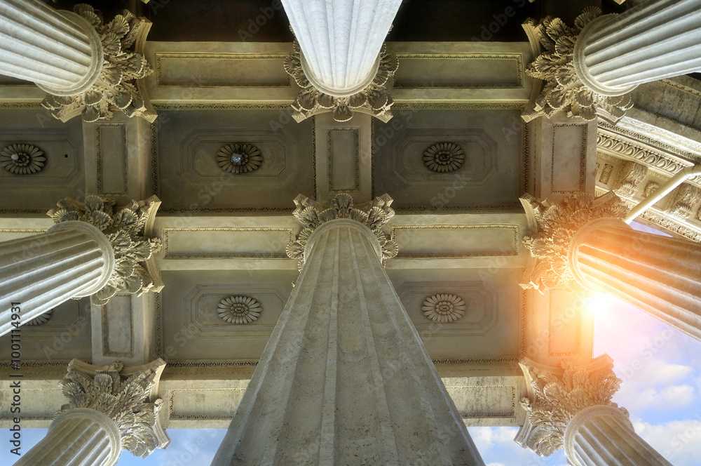 Kazan cathedral in St Petersburg Russia. Elements of colonnade and the ceiling of Kazan ...