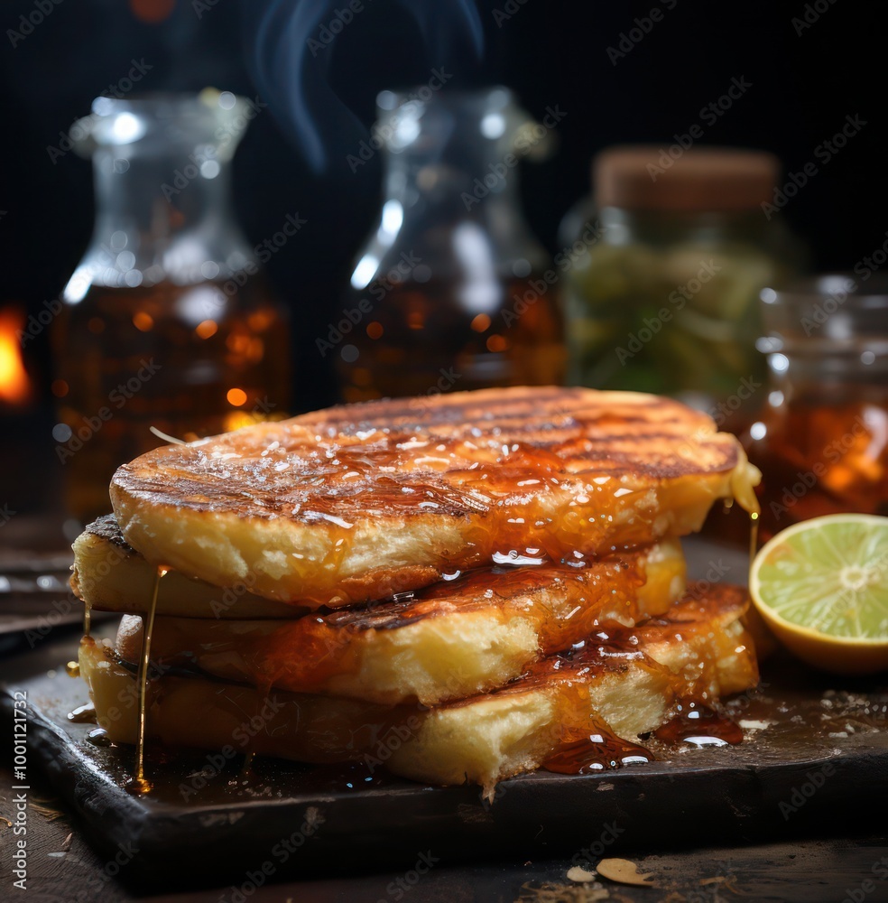 a malaysian cuisine, roti bakar, toasted bread smothered with coconut ...