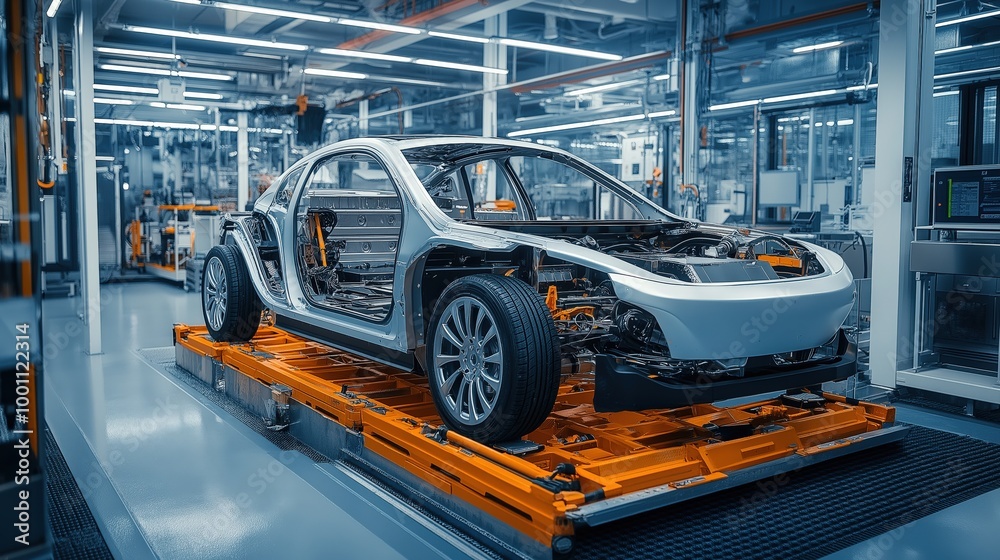 Assembly of an electric vehicle in a modern and technologically advanced automotive plant Stock ...