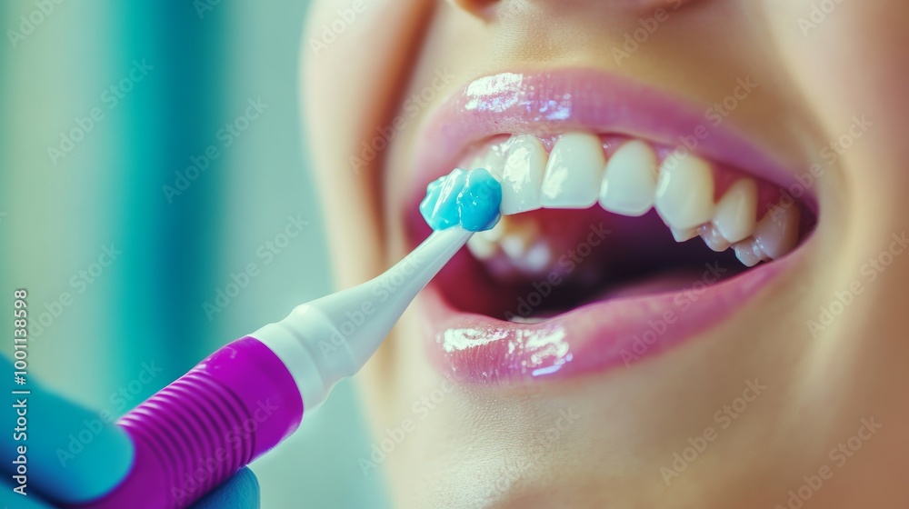 Healthy gums and teeth coated with fluoride to protect against bacteria ...