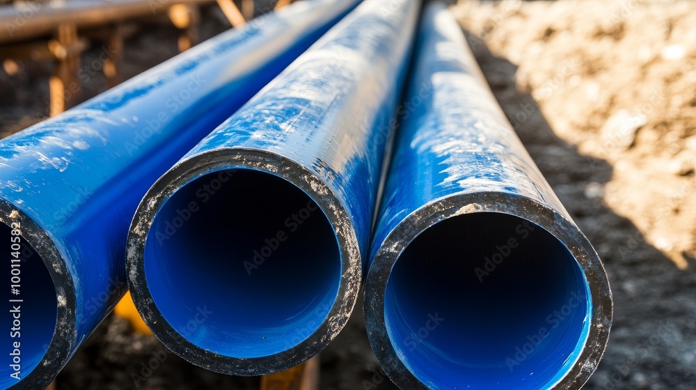 Water PVC plastic pipes laid in the ground at a plumbing construction ...