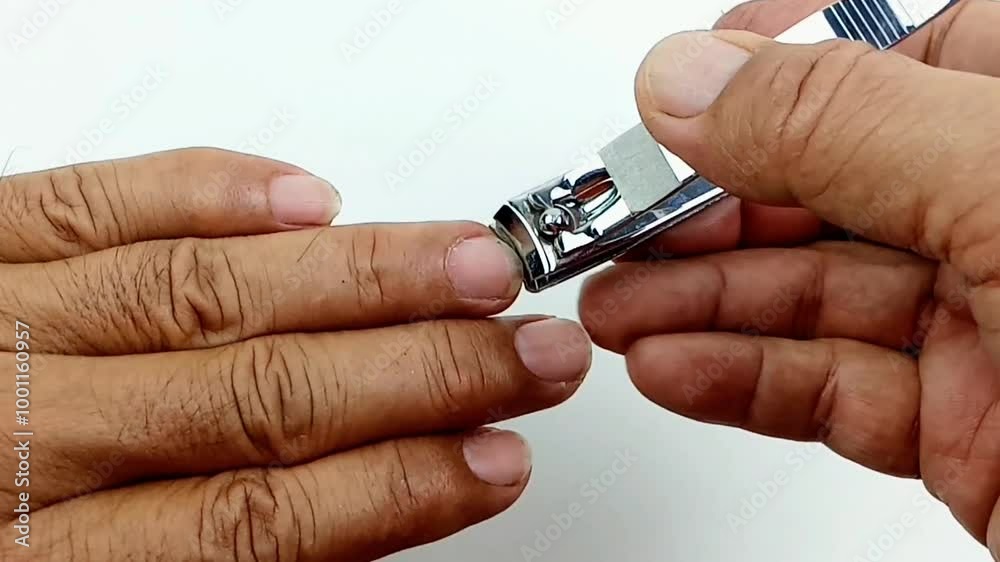 Close up of cutting nails on the ring finger. Unhealthy lifestyle, long ...