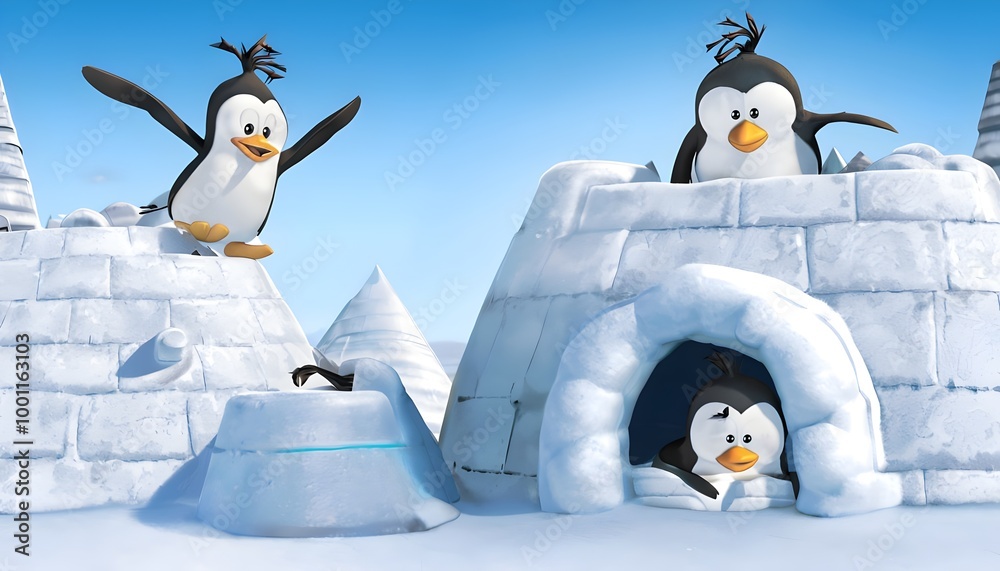The penguins could be seen building or hiding in snow forts and igloos ...